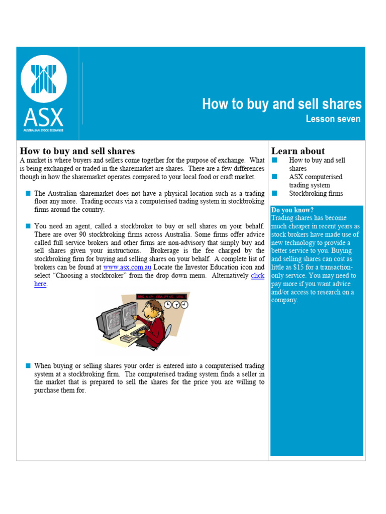 Buying and Selling Shares in Australia | PDF | Stocks | Stockbroker