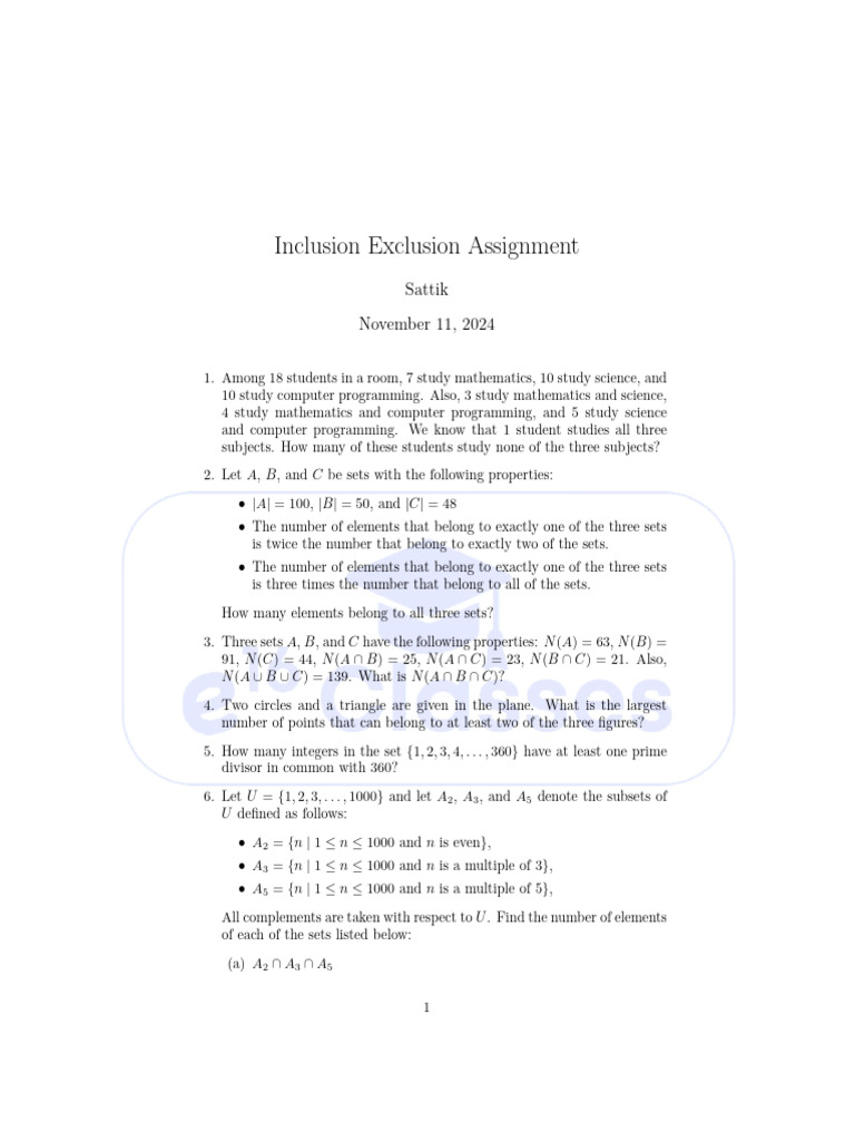 Inclusion Exclusion Problems | PDF | Numbers | Chicken