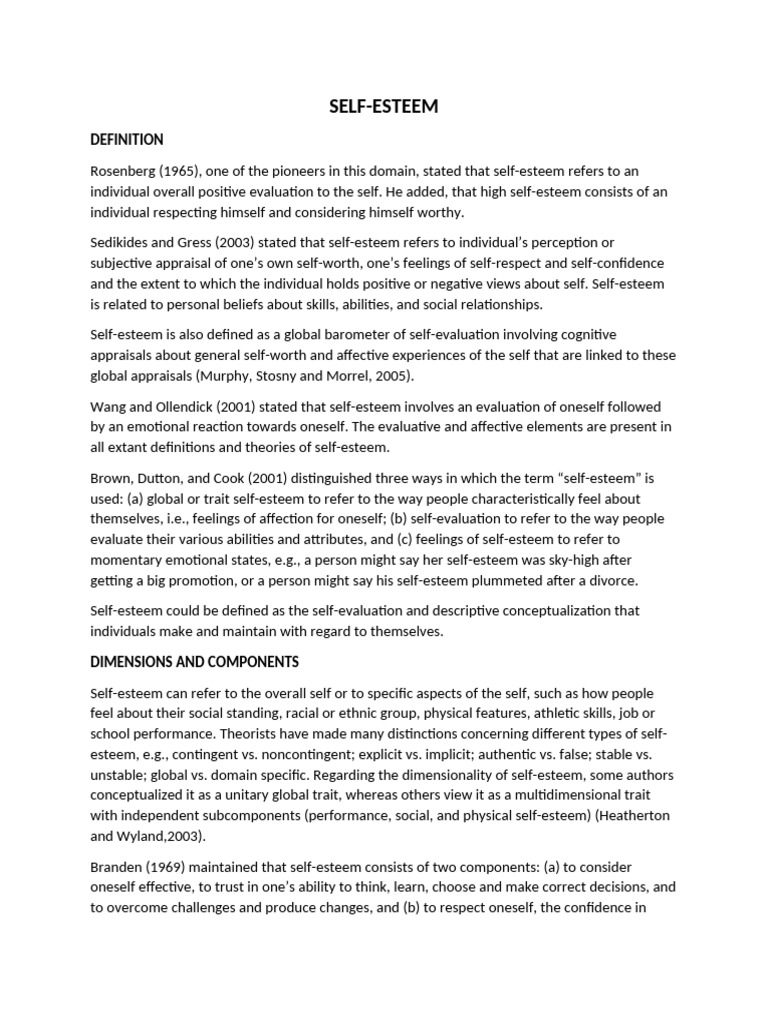 Self-Esteem Lecture Notes | PDF | Self Esteem | Mental Disorder