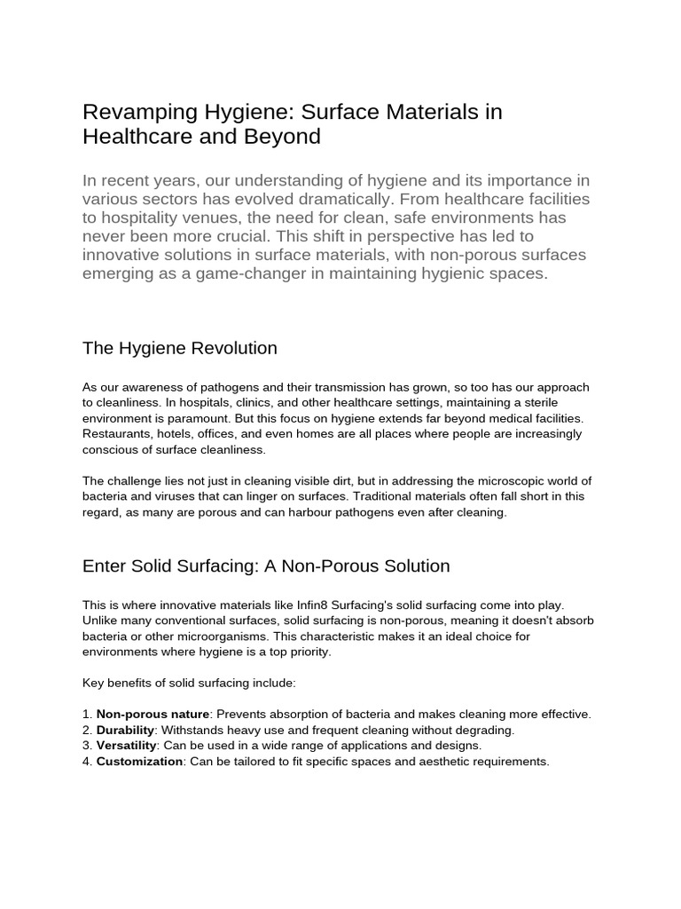 Non-Porous Surfaces for Hygiene Solutions | PDF | Hygiene | Bacteria
