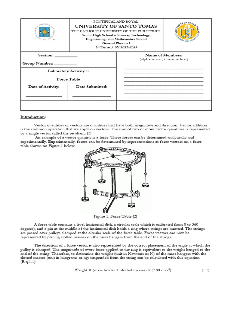 Laboratory Activity 1 Force Table | PDF | Force | Euclidean Vector