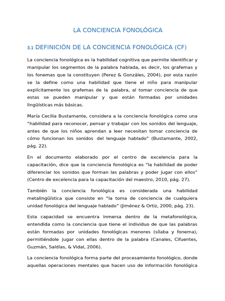 Definición y Importancia de la Conciencia Fonológica | PDF | Palabra ...