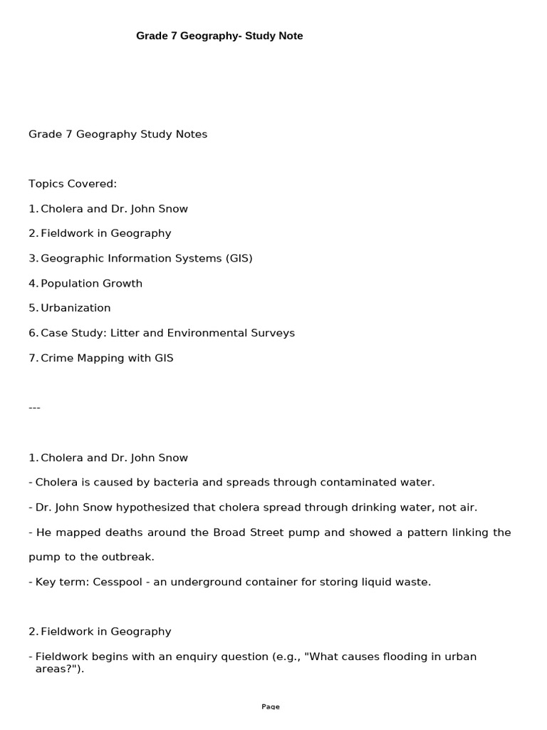 Grade7 Geography Study Notes Corrected | PDF | Geographic Information ...