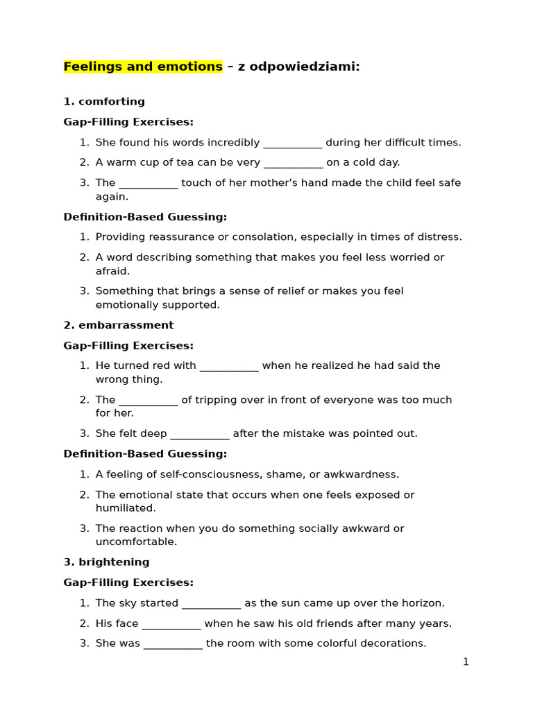Emotions and Feelings Gap-Filling Exercises | PDF | Feeling | Emotions