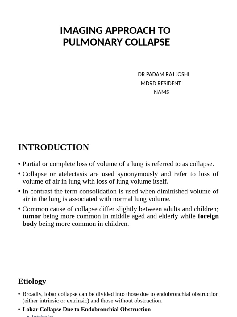 Imaging Approach To Pulmonary Collapse | PDF | Lung | Medical Specialties