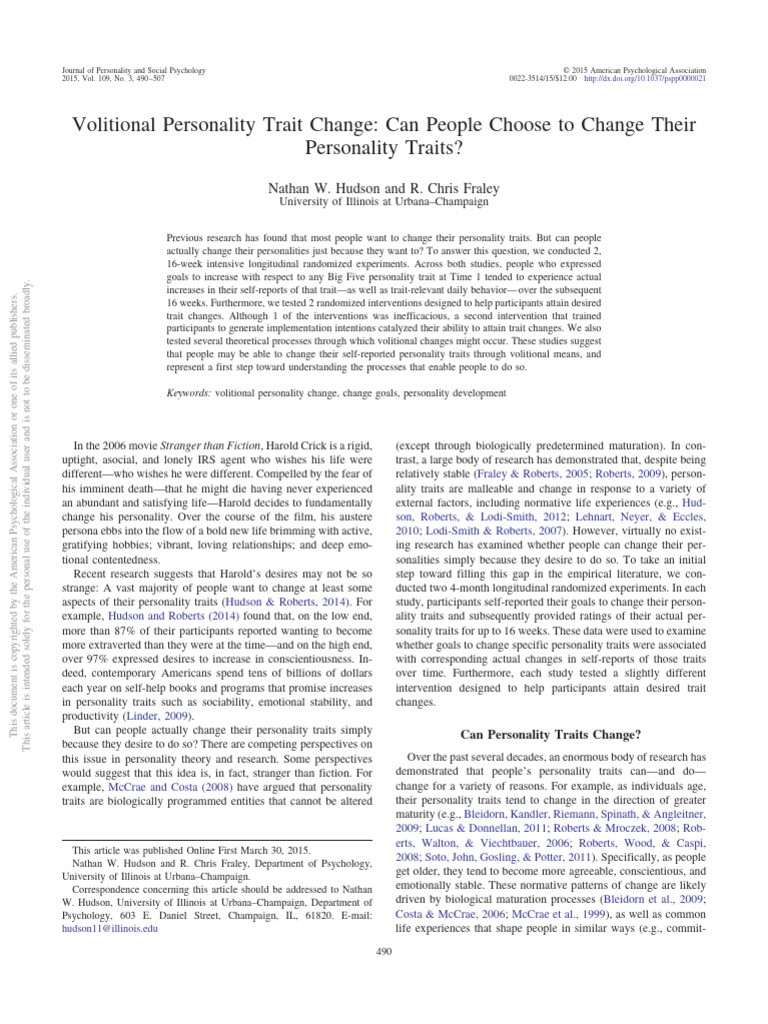 Changing personalities file | PDF | Psychology | Personality Traits