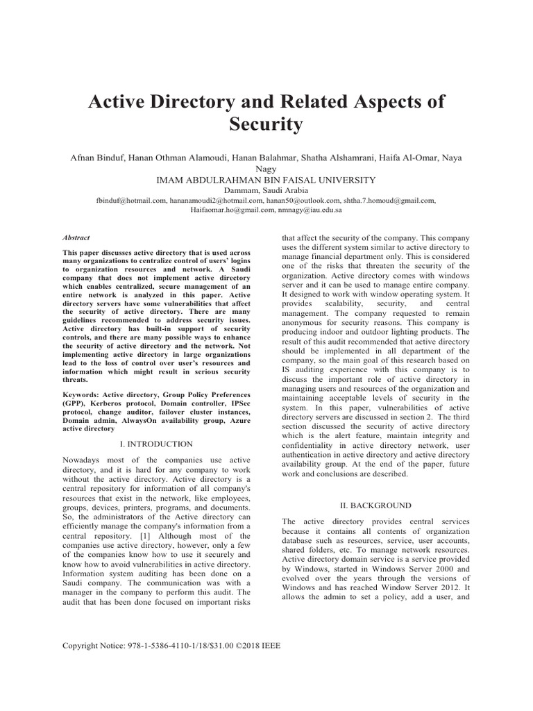 Active Directory and Related Aspects of Security | PDF | Active Directory | Computer Network