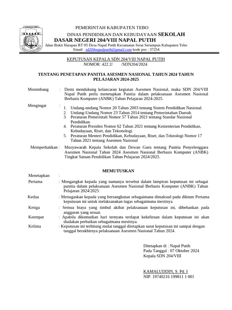 SK Panitia Anbk 2024 | PDF