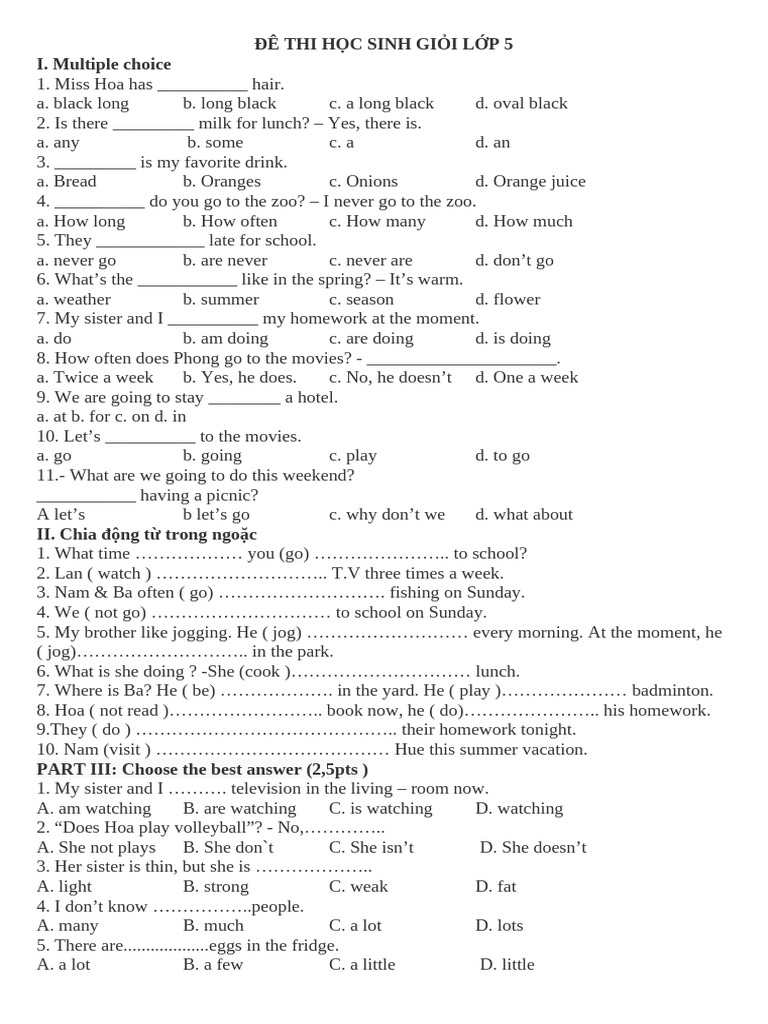 Bo de Thi Hoc Sinh Gioi Tieng Anh Lop 5 | PDF