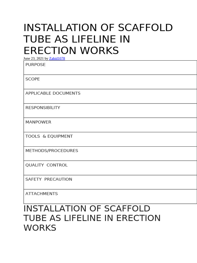 Installation of Scaffold Tube As Lifeline in Erection Works | PDF ...