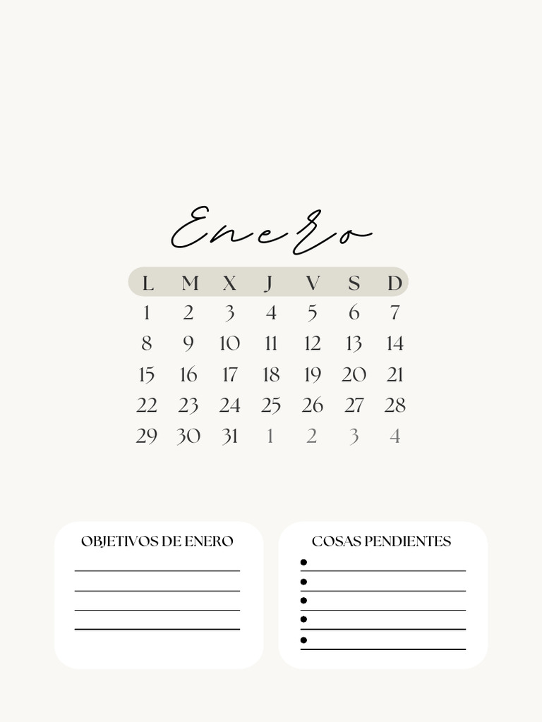 Documento A5 Agenda Enero 2024 Hoja Por Día Minimalista Imprimible ...