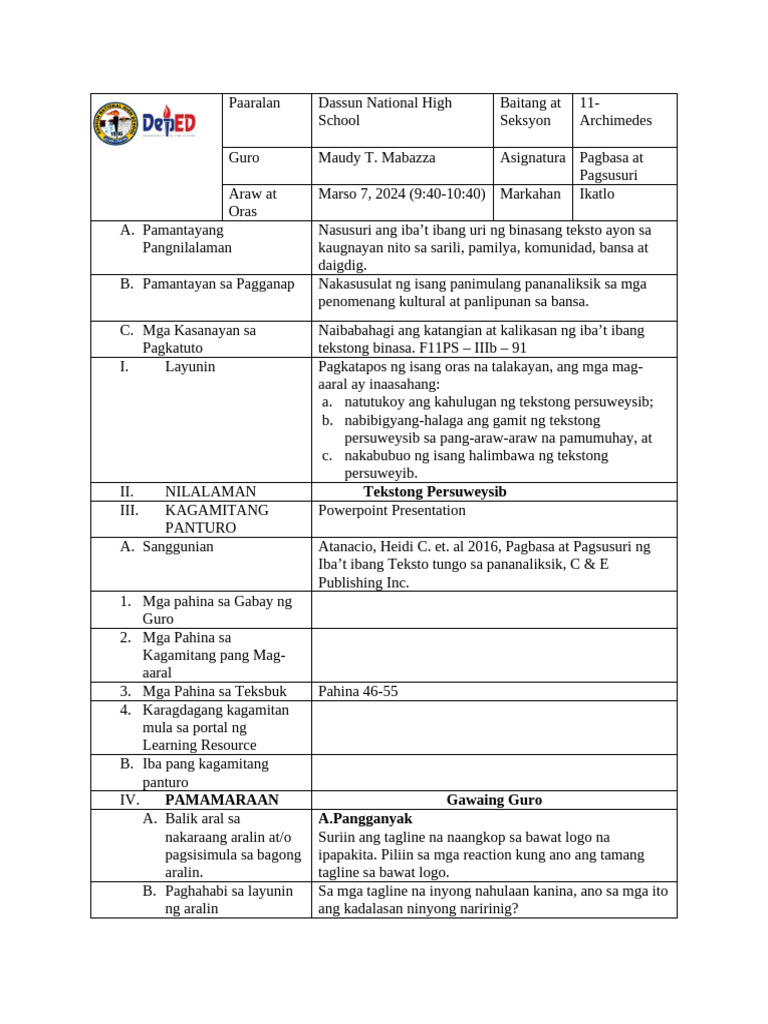 Tekstong Persuweysib | PDF