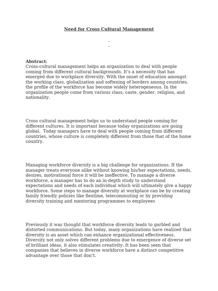 Unit 2 Need For Cross Cultural Management | PDF | Diversity (Business ...