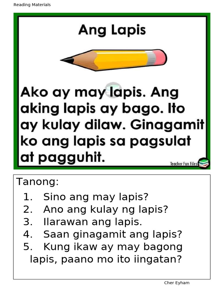 Tagalog Reading Materials With Comprehension Check | PDF
