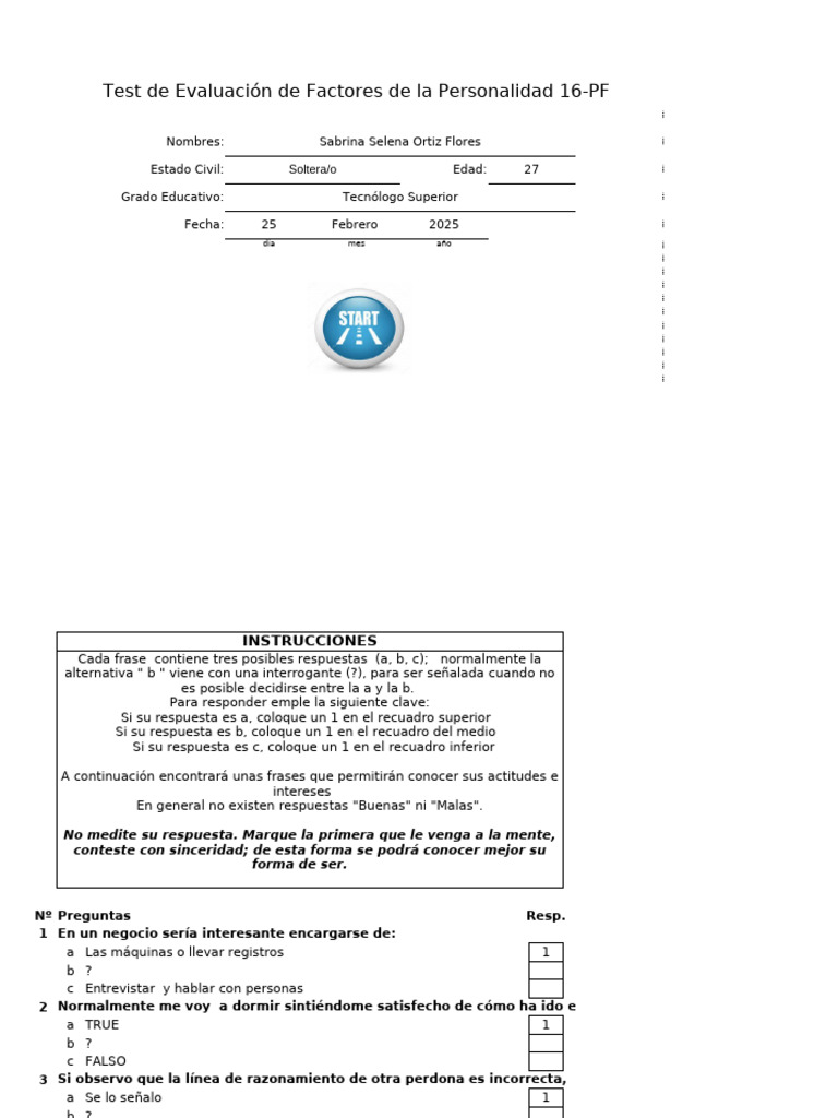 TEST PERSONALIDAD 16PF ORIGINAL | PDF
