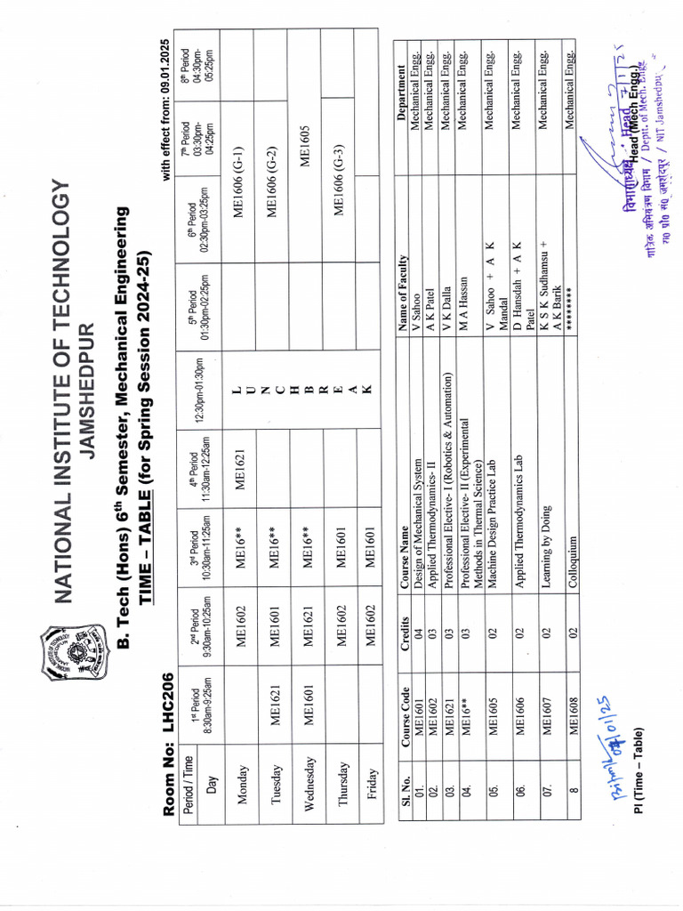 BTech 6th Sem ME Time Table | PDF