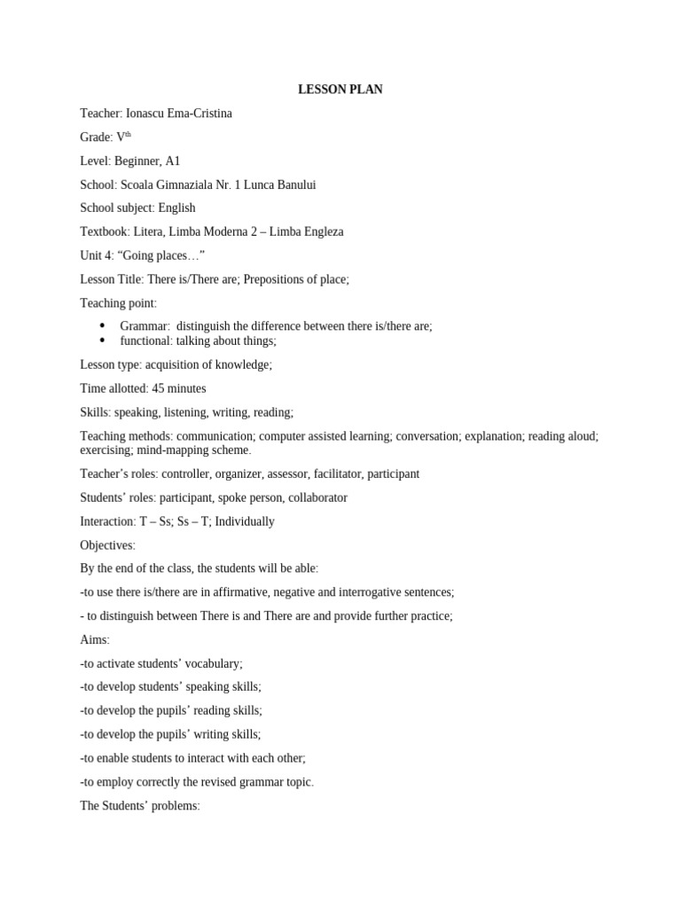 Lesson Plan Grammar 5th Grade (1) | PDF | Lesson Plan | Teaching Method