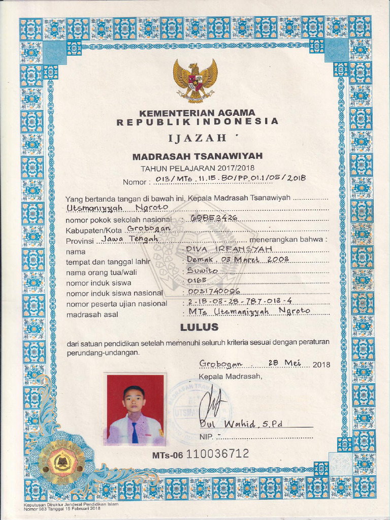 Ijazah MTS | PDF