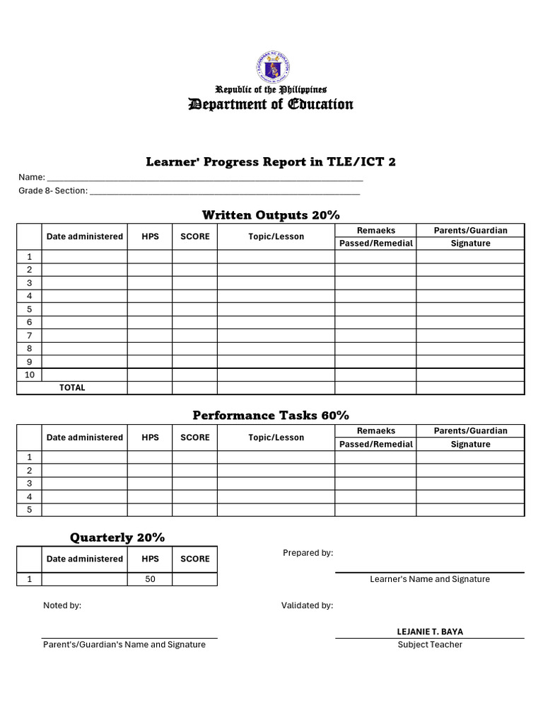 Learner's Progress Chart | PDF