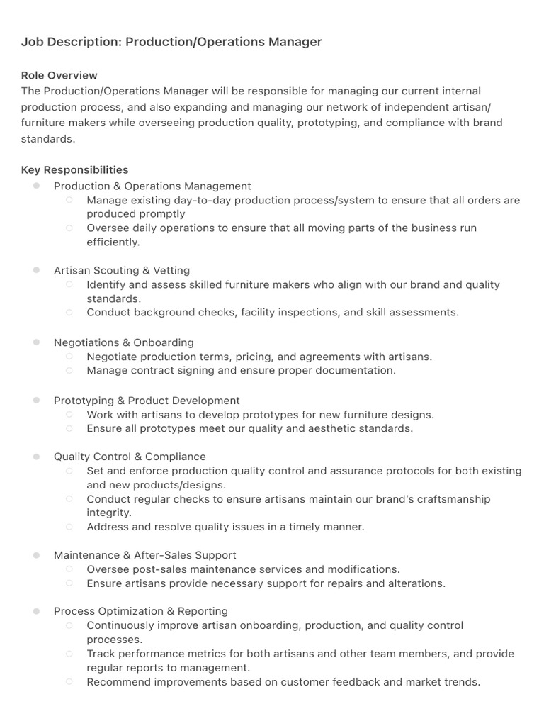 Production/Operations Manager Overview | PDF | Business