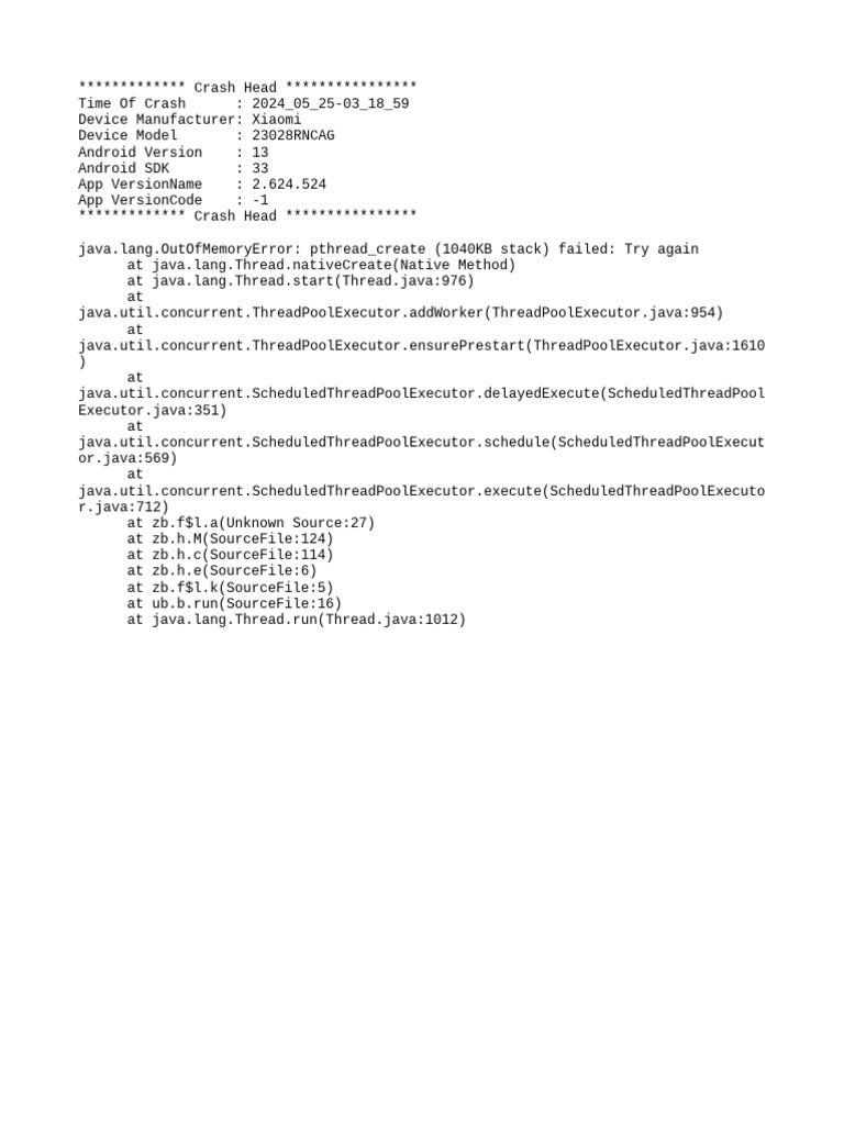 Xiaomi Device OutOfMemoryError Crash Log | PDF