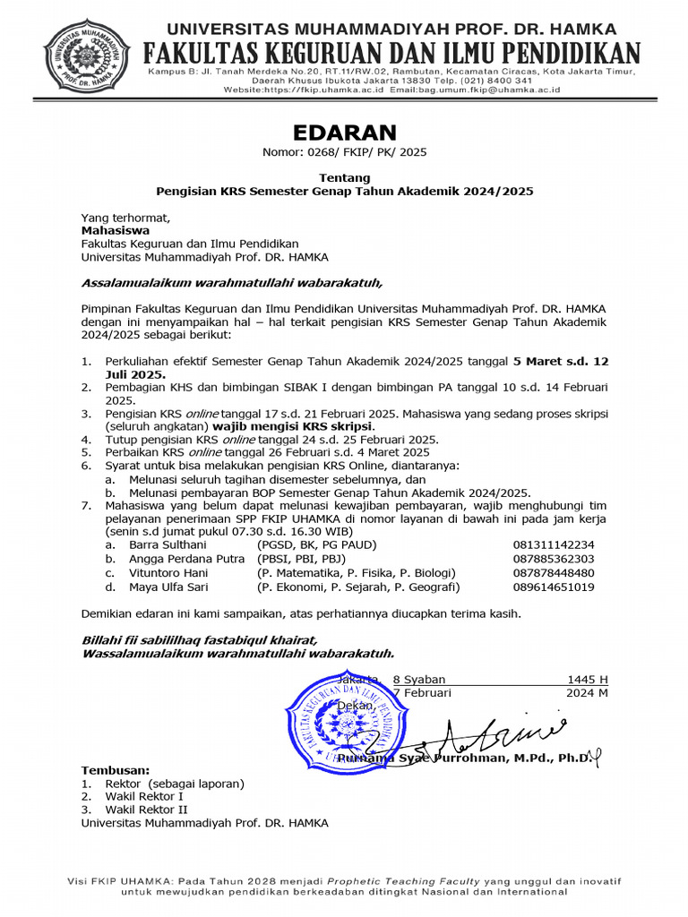 Pengisian KRS Genap 2024/2025 UHAMKA | PDF