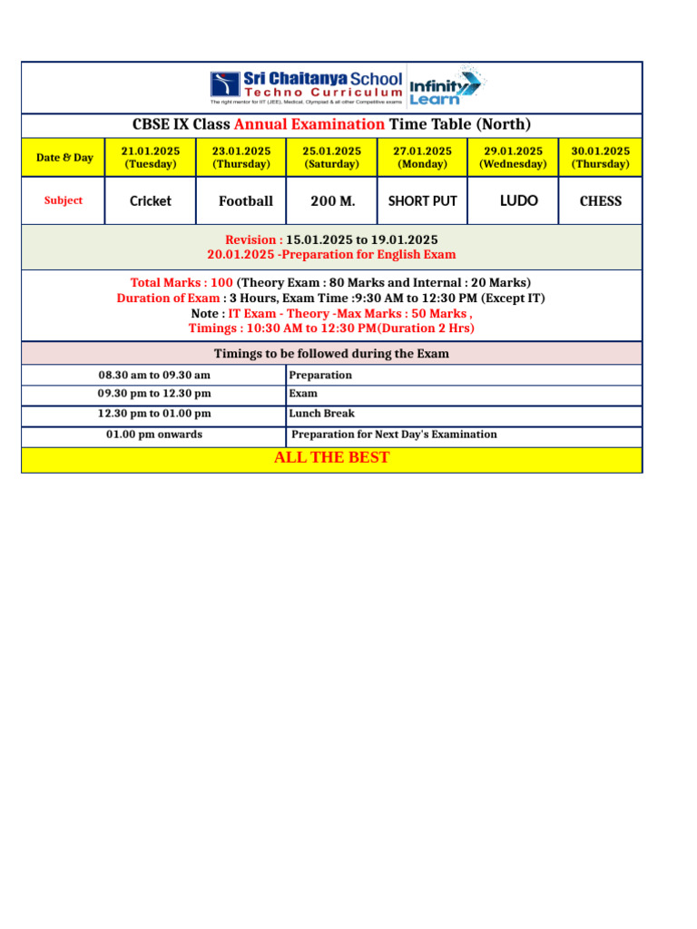 CBSE IX Class Annual Examination Time Table 2024-25 (North) | PDF