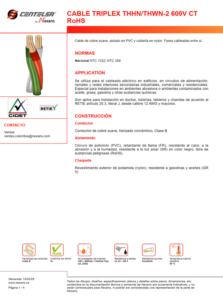 Nexans - CABLE TRIPLEX THHN THWN 2 600... | PDF | Conductor electrico ...