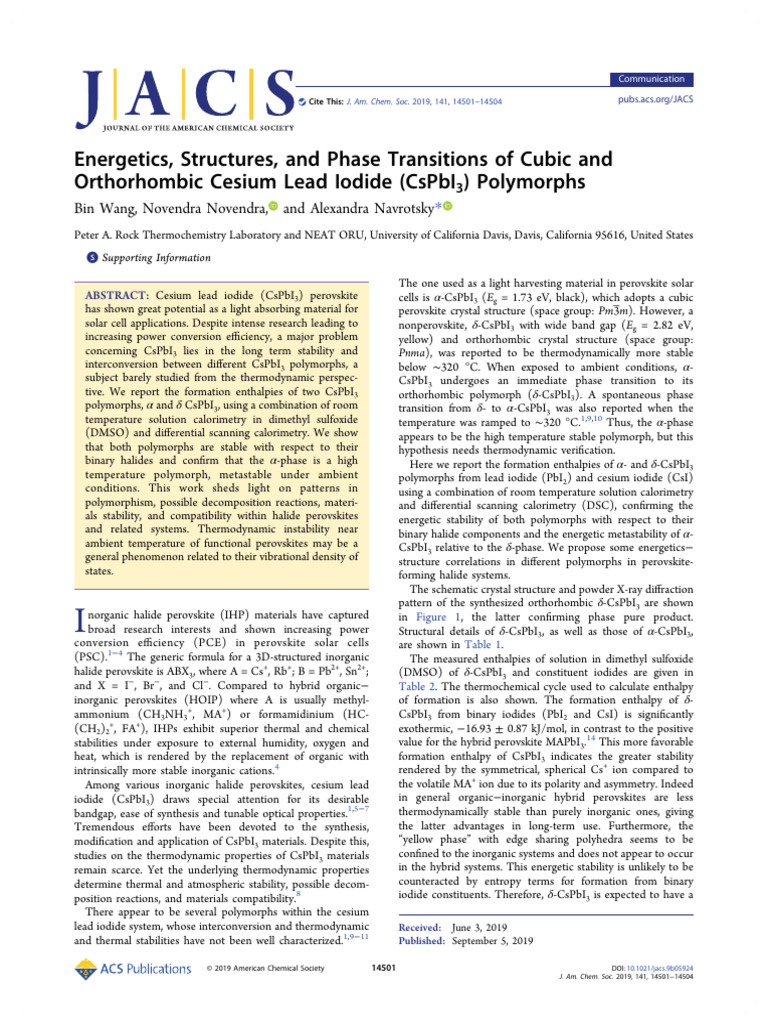 Perovskite For Solar Cells 2019 Jacs.9b05924 | PDF | Differential Scanning Calorimetry | Heat
