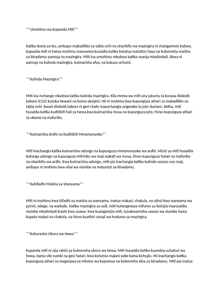 Umuhimu Wa Kupanda Miti | PDF