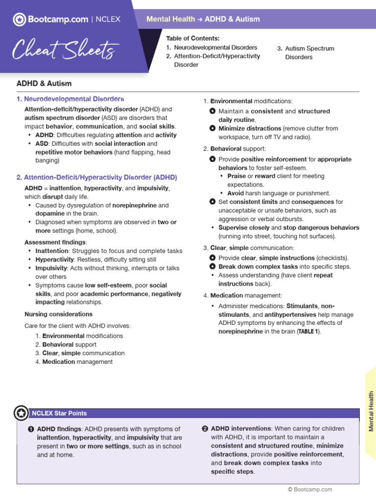 ADHD & Autism Cheat Sheet | PDF | Attention Deficit Hyperactivity Disorder | Autism