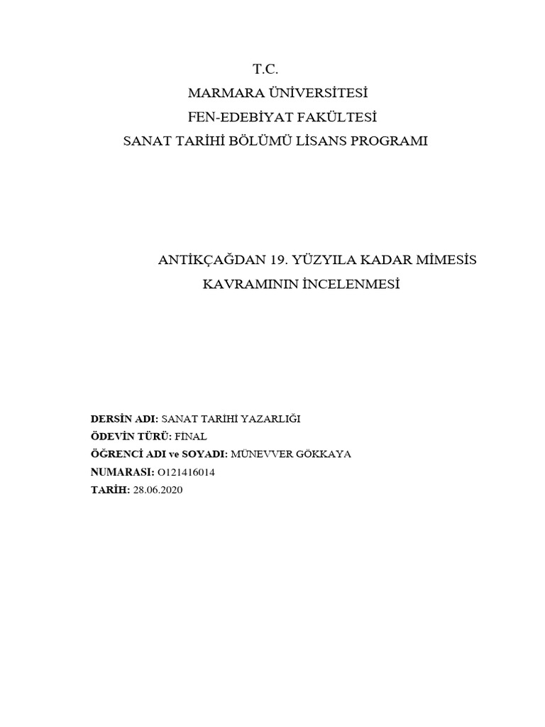 Antik Cagdan 19 Yuzyila Mimesis | PDF