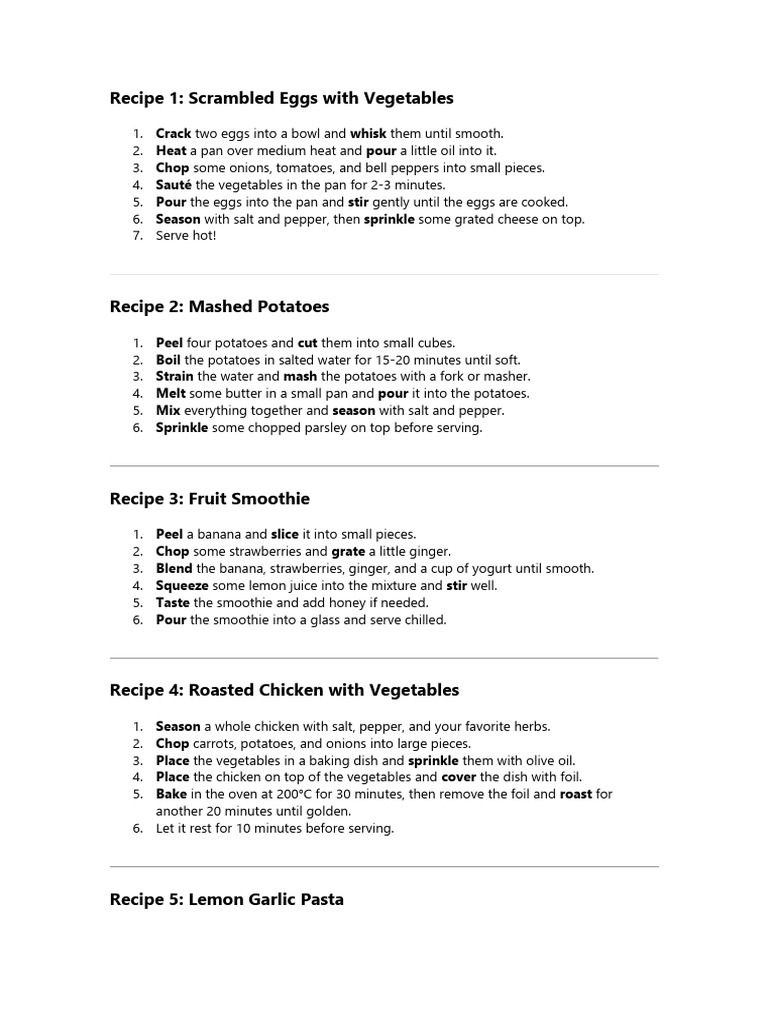 Preparing and Describing Food - Homework 2 (ANSWERS) | PDF | Pasta | Cakes