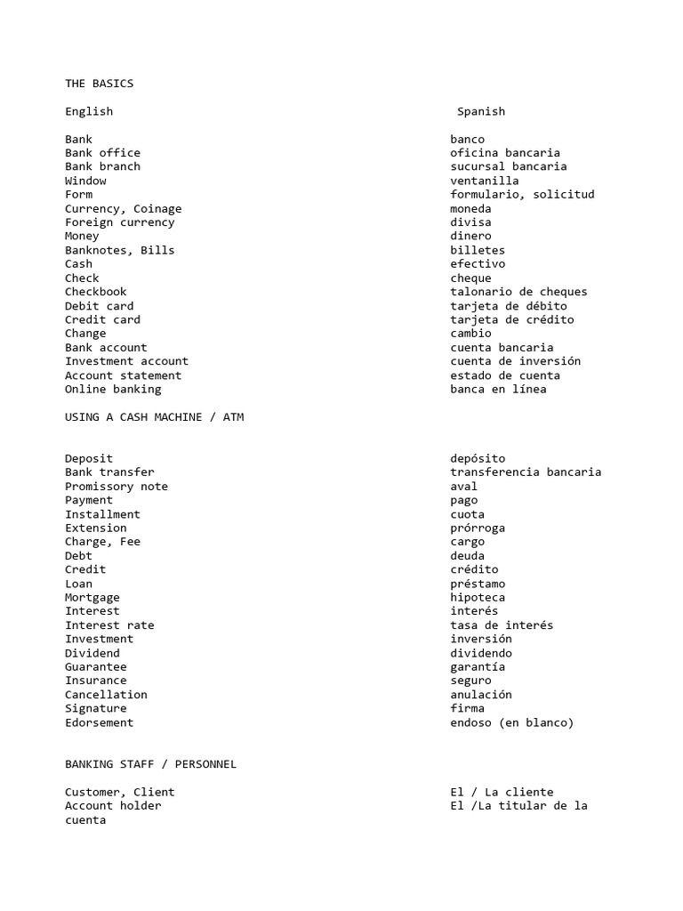 Spanish Banking Terms and Phrases | PDF | Banks | Financial Services