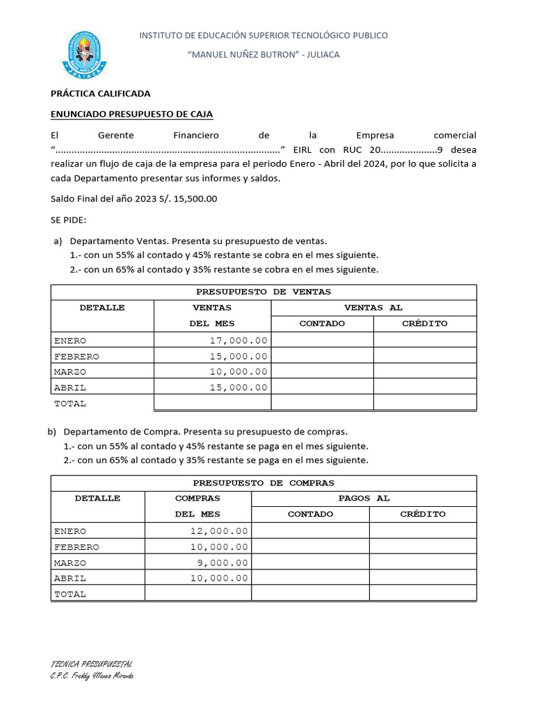 Presupuesto Flujo de Efectivo (Practica Calificada) Recuperacion | PDF | Presupuesto | Economias