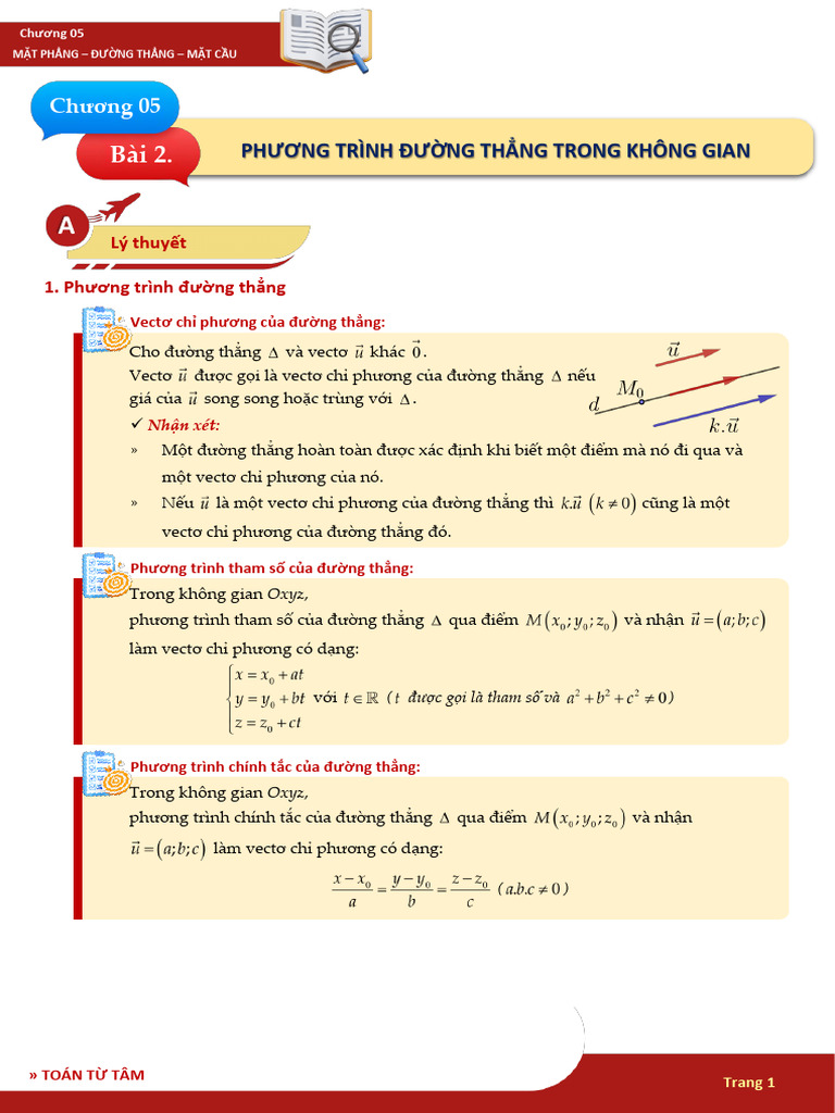 C5-BÀI 2-PHƯƠNG TRÌNH ĐƯỜNG THẲNG TRONG KHÔNG GIAN-P1 | PDF