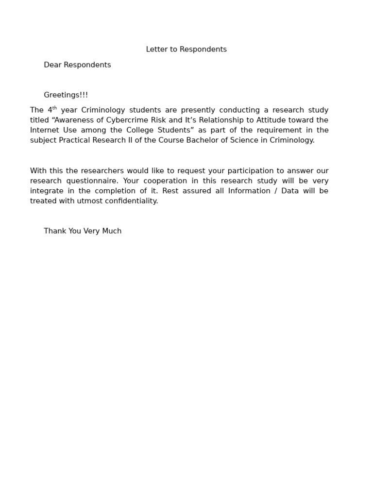 Letter To Respondents 2 | PDF