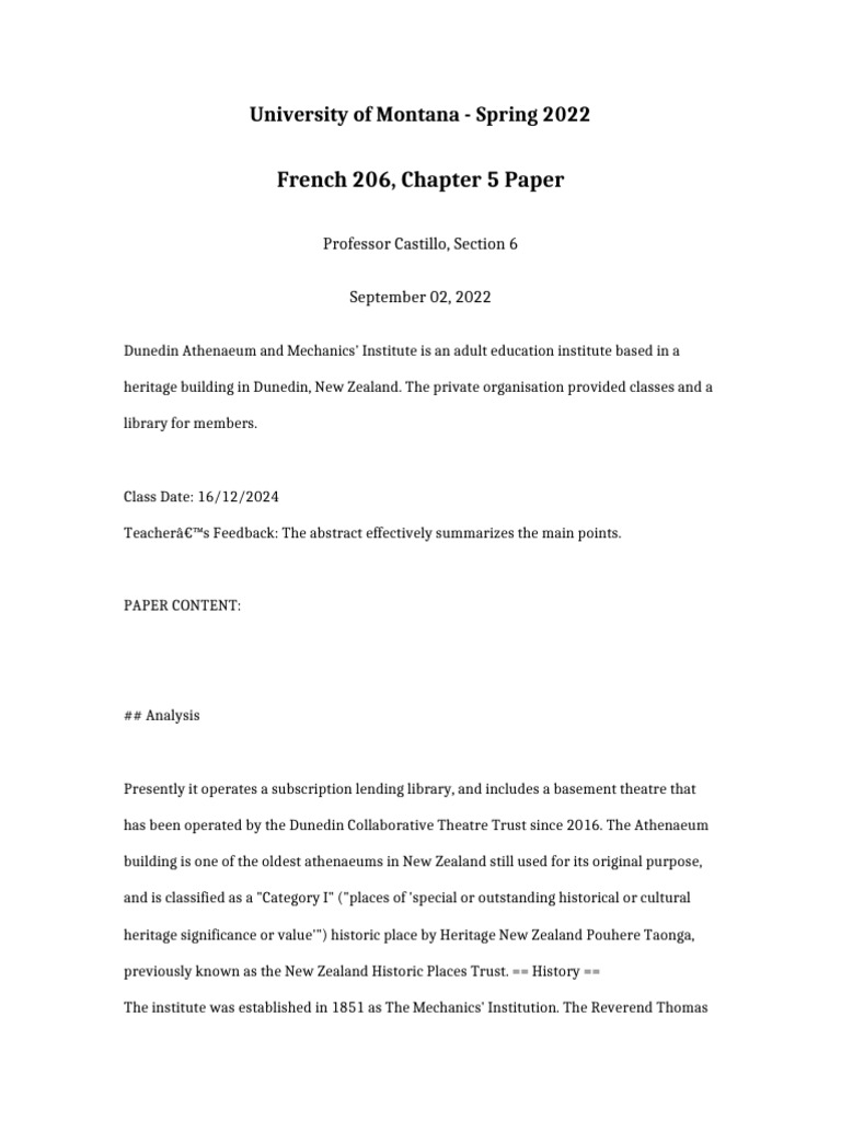 French 206 Chapter 5 Paper | PDF