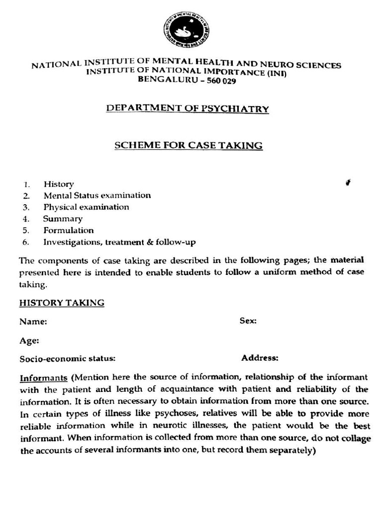 History Proforma NIMHANS | PDF