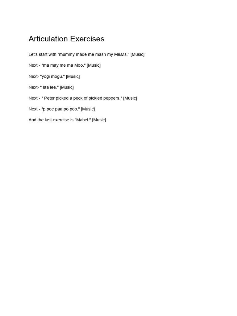 Articulation Exercises | PDF