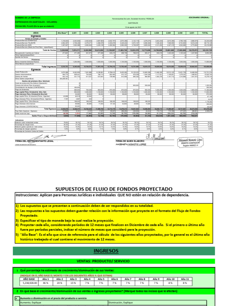 Flujo de Caja Proyectado y Supuestos 2021 | PDF | Interés | Bancos