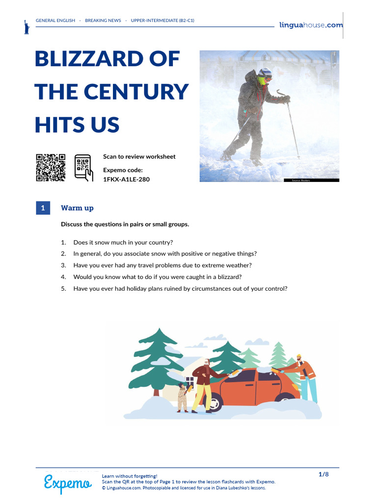 Blizzard of The Century Hits Us American English Teacher B2 C1 | PDF ...