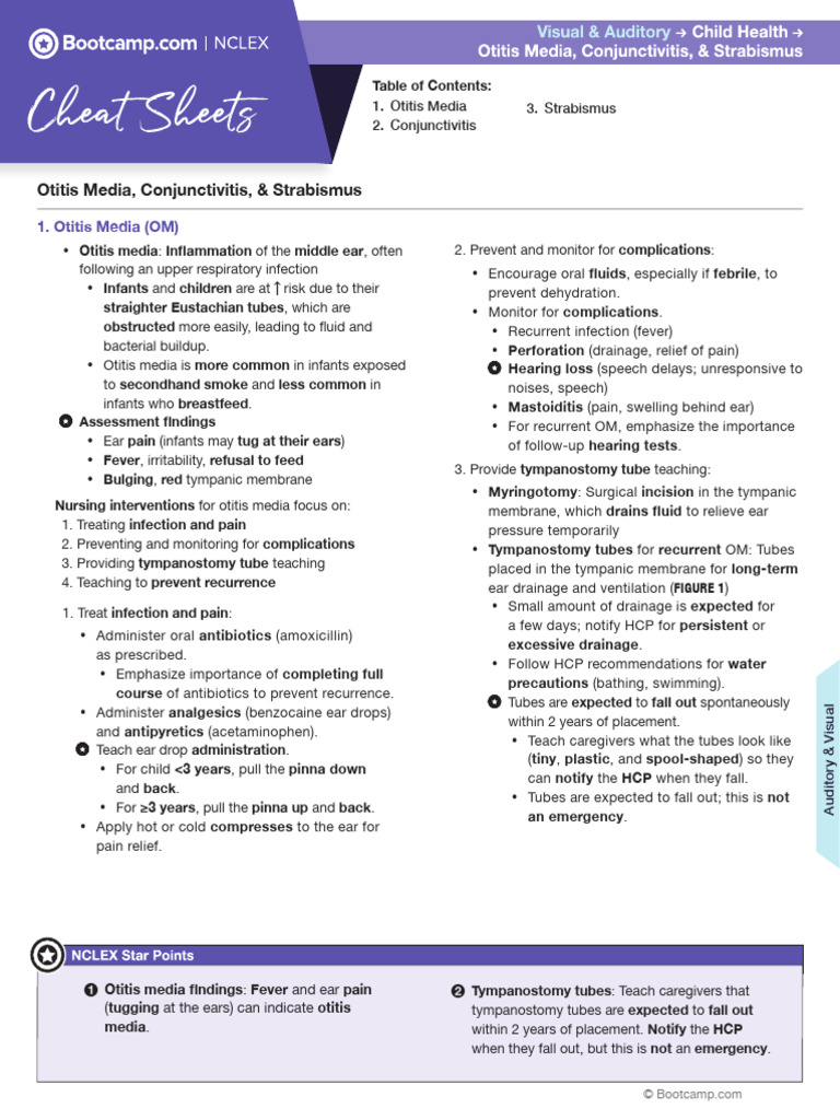 Otitis Media, Conjunctivitis, & Strabismus Cheat Sheet | PDF | Human ...