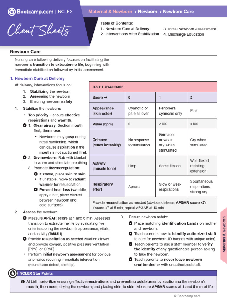 Newborn Care Cheat Sheet | PDF | Childbirth | Infants