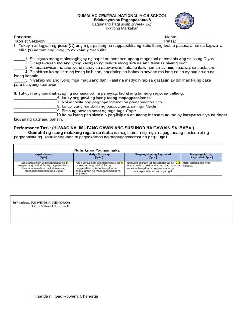 EsP 8 - 3rd Grading SUM 1 | PDF