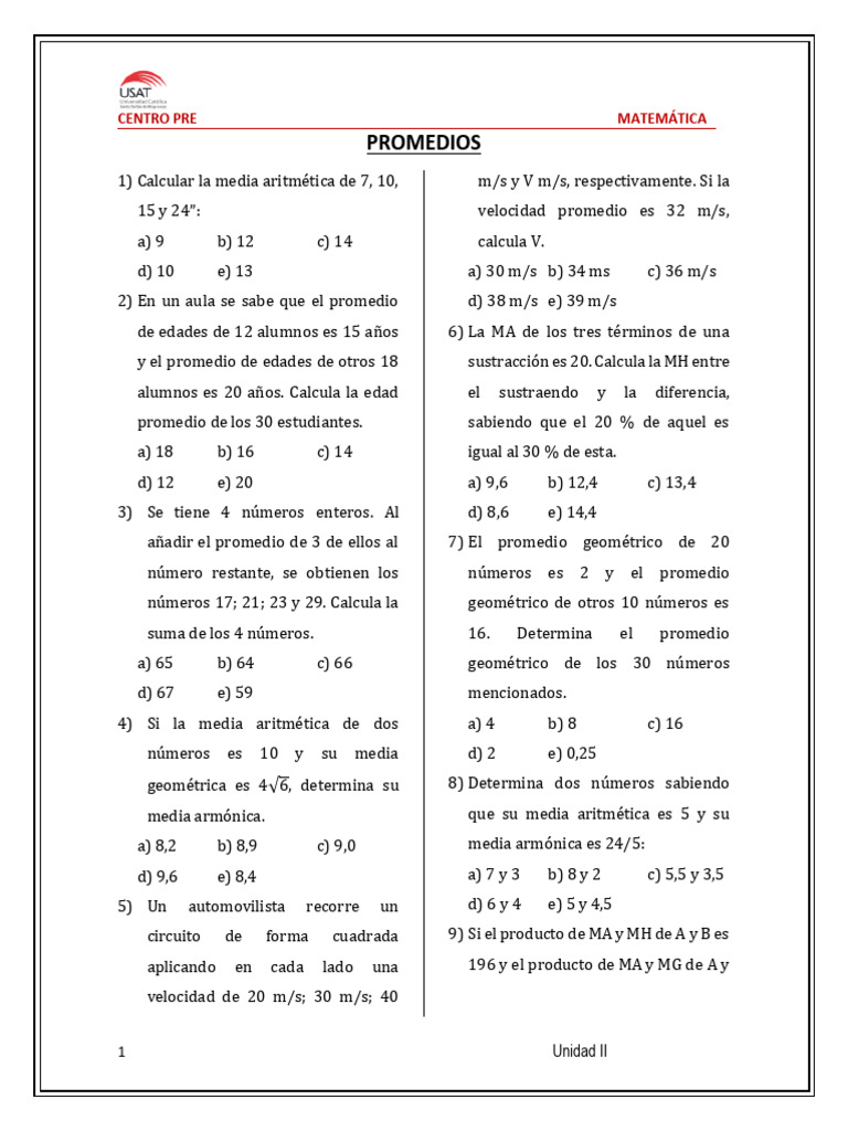 Ficha 12 - Promedios | PDF | Matemáticas | Aritmética