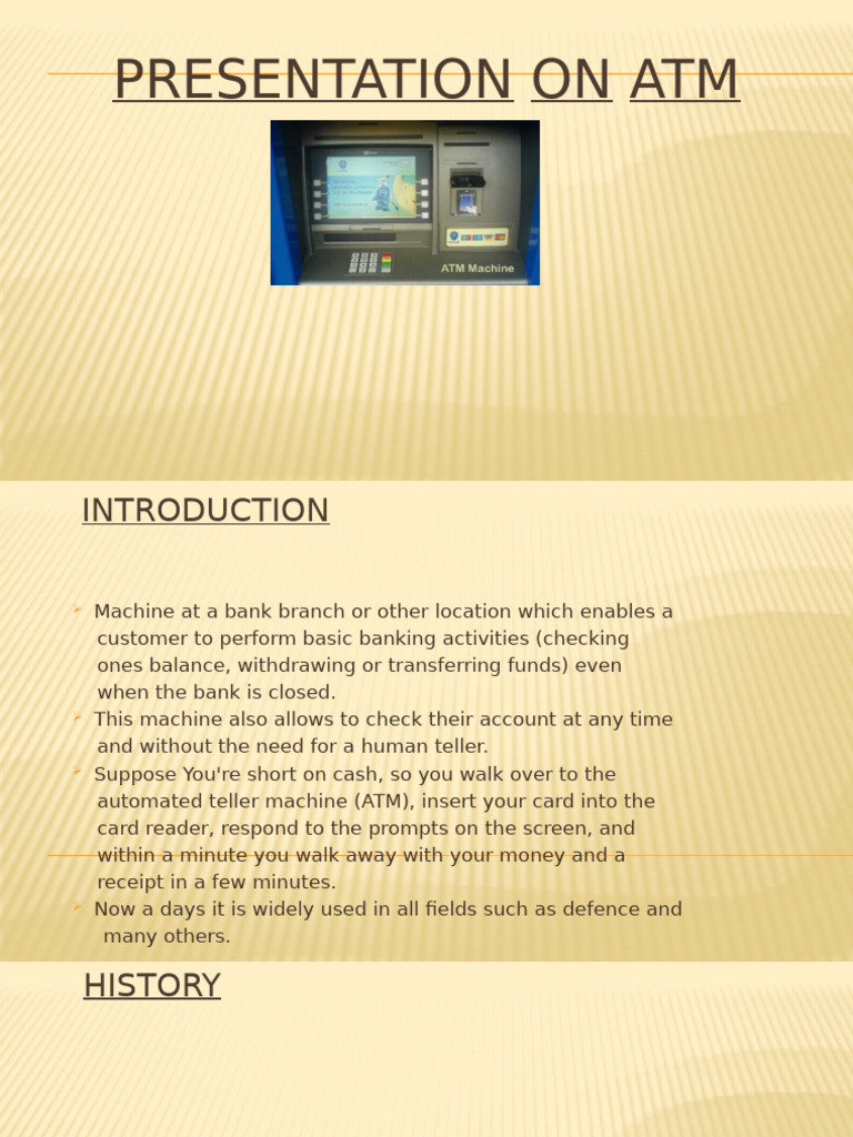 Presentation On ATM | PDF | Automated Teller Machine | Personal Identification Number