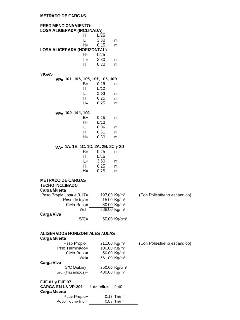 PLANTILLA DE METRADO DE CARGAS | PDF | Ingeniería mecánica | Mecánica