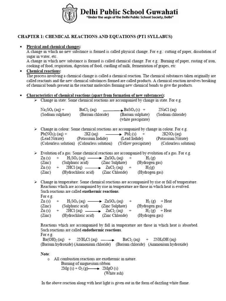 Chapter 1 Chemical Reactions and Equations | PDF | Chemical Reactions ...