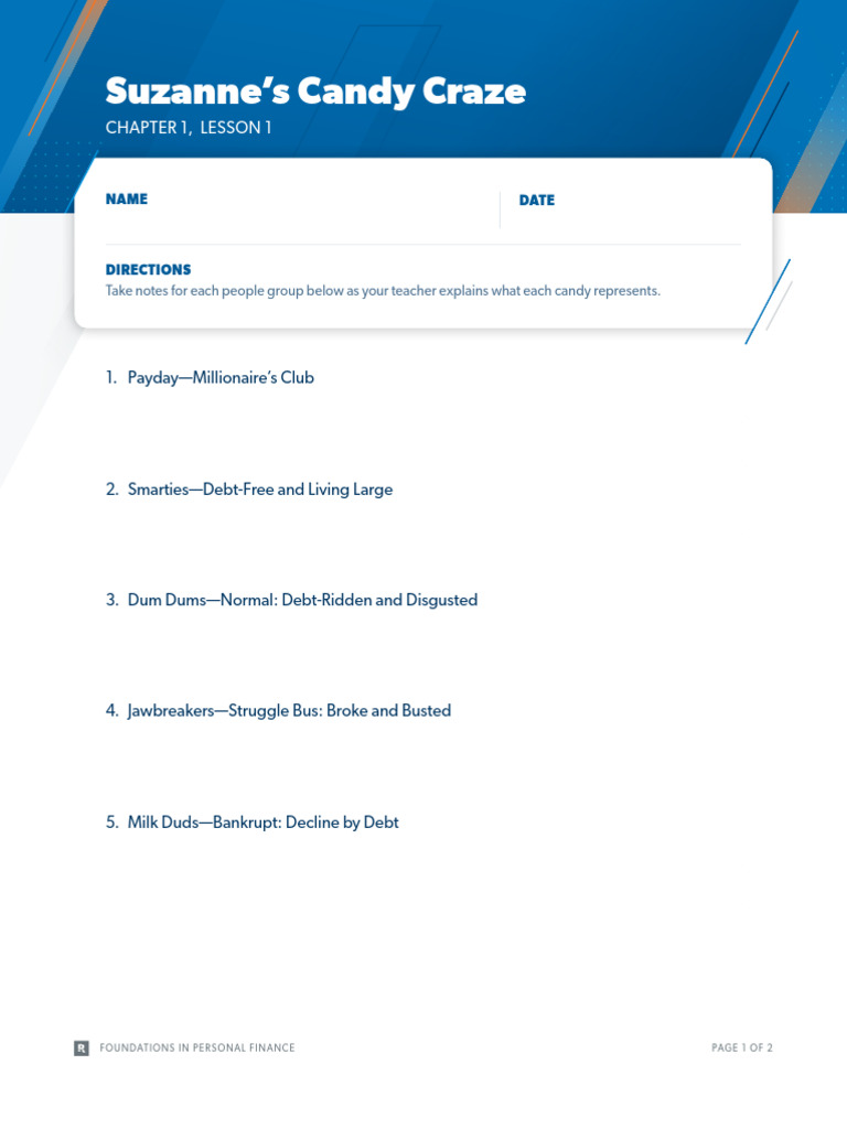 Chapter 1, Lesson 1 Activity, Suzanne's Candy Craze | PDF | Bankruptcy ...